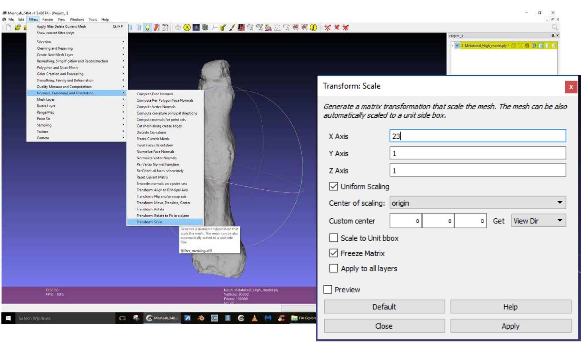 The alignment of the sb and ib models in meshlab through