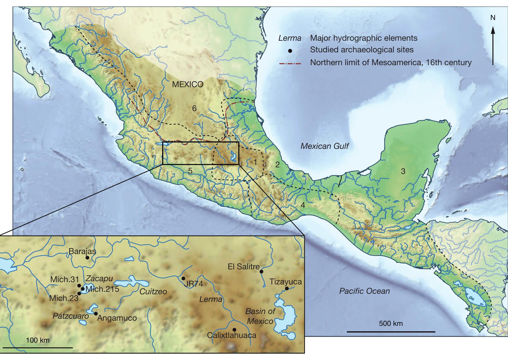 Fic. 1. — topographic map of mesoamerica and details of the