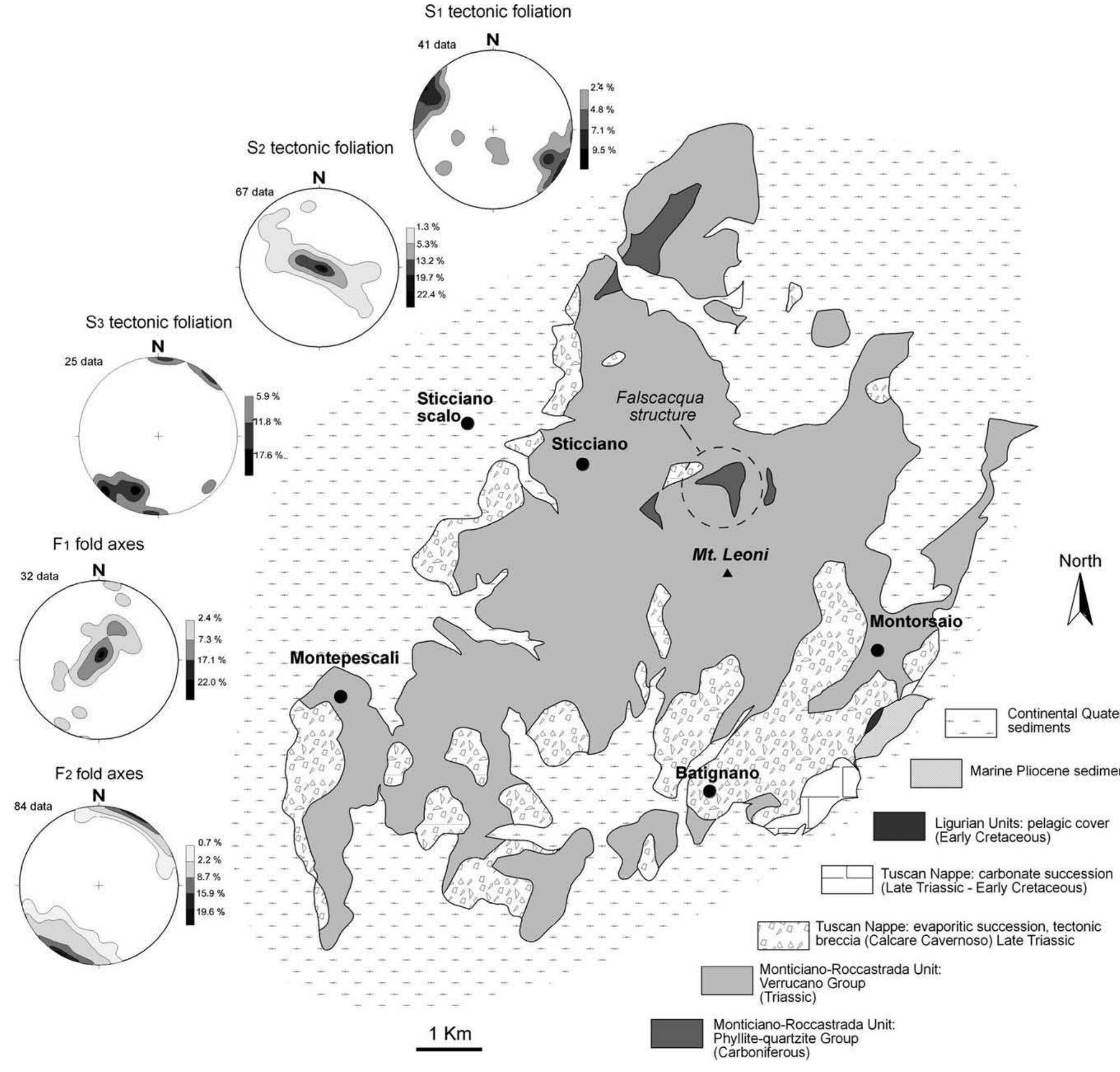 Simplified geological map of the mt leoni area. stereonets