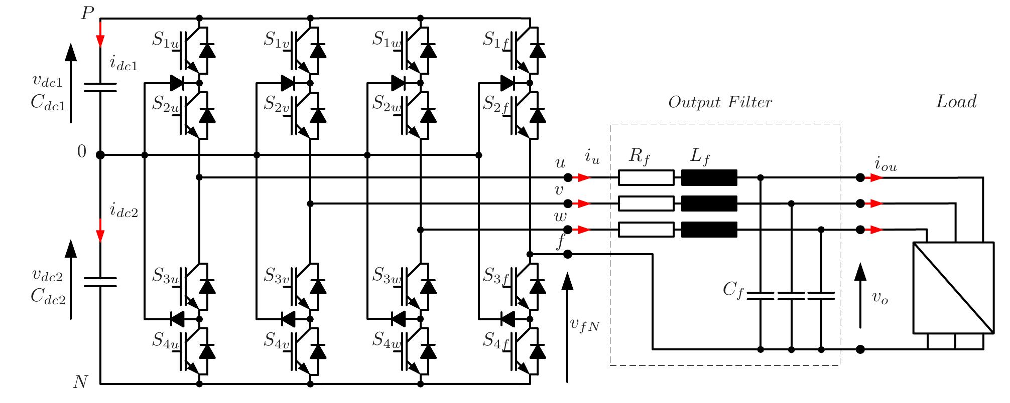 Three-phase four-leg npc inverter topology. corresponds to