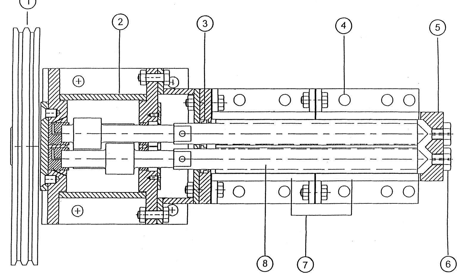 Plan drawing of the twin screw extruder with drive system.