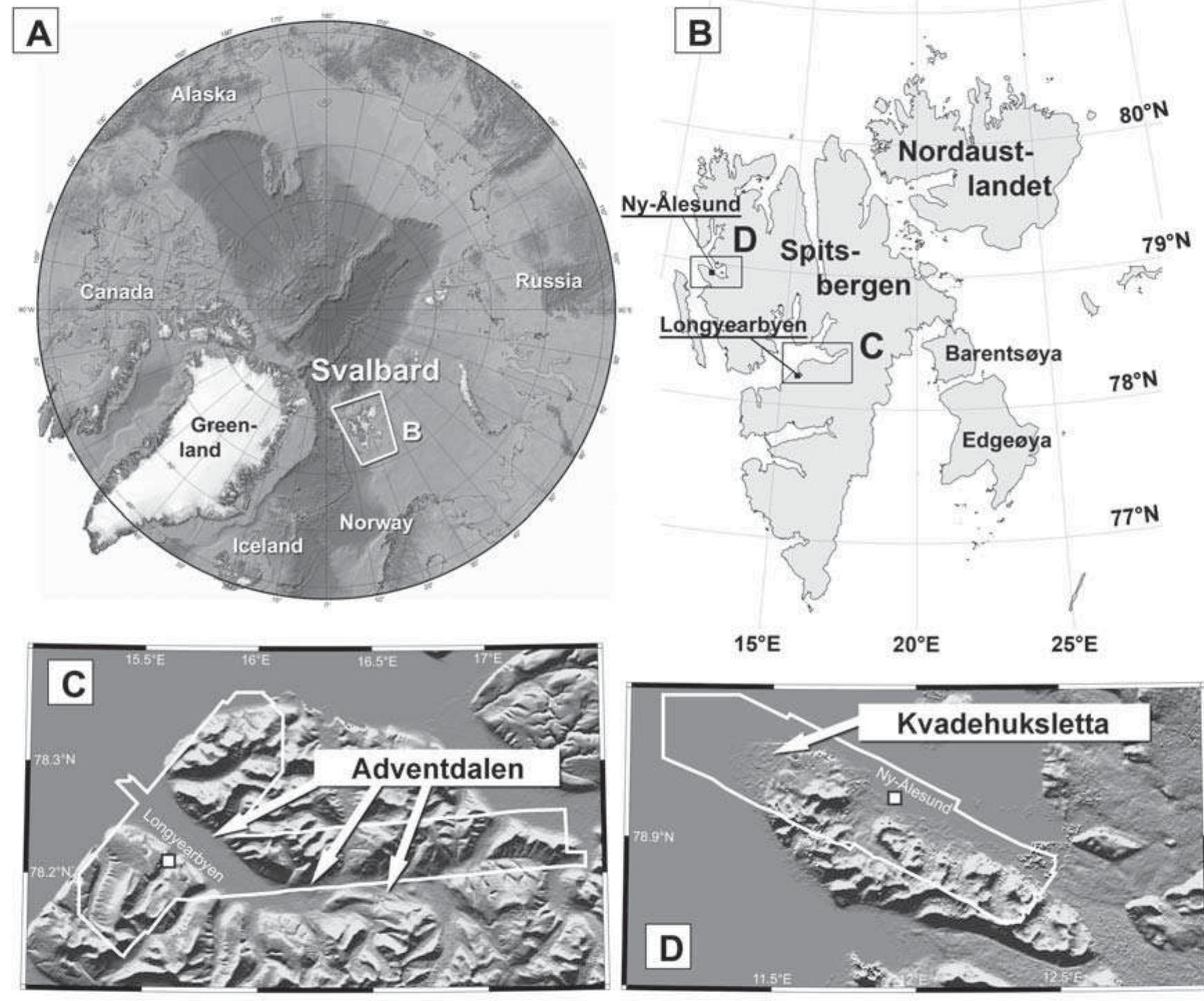 Context maps of study areas. (a) map of the arctic, with