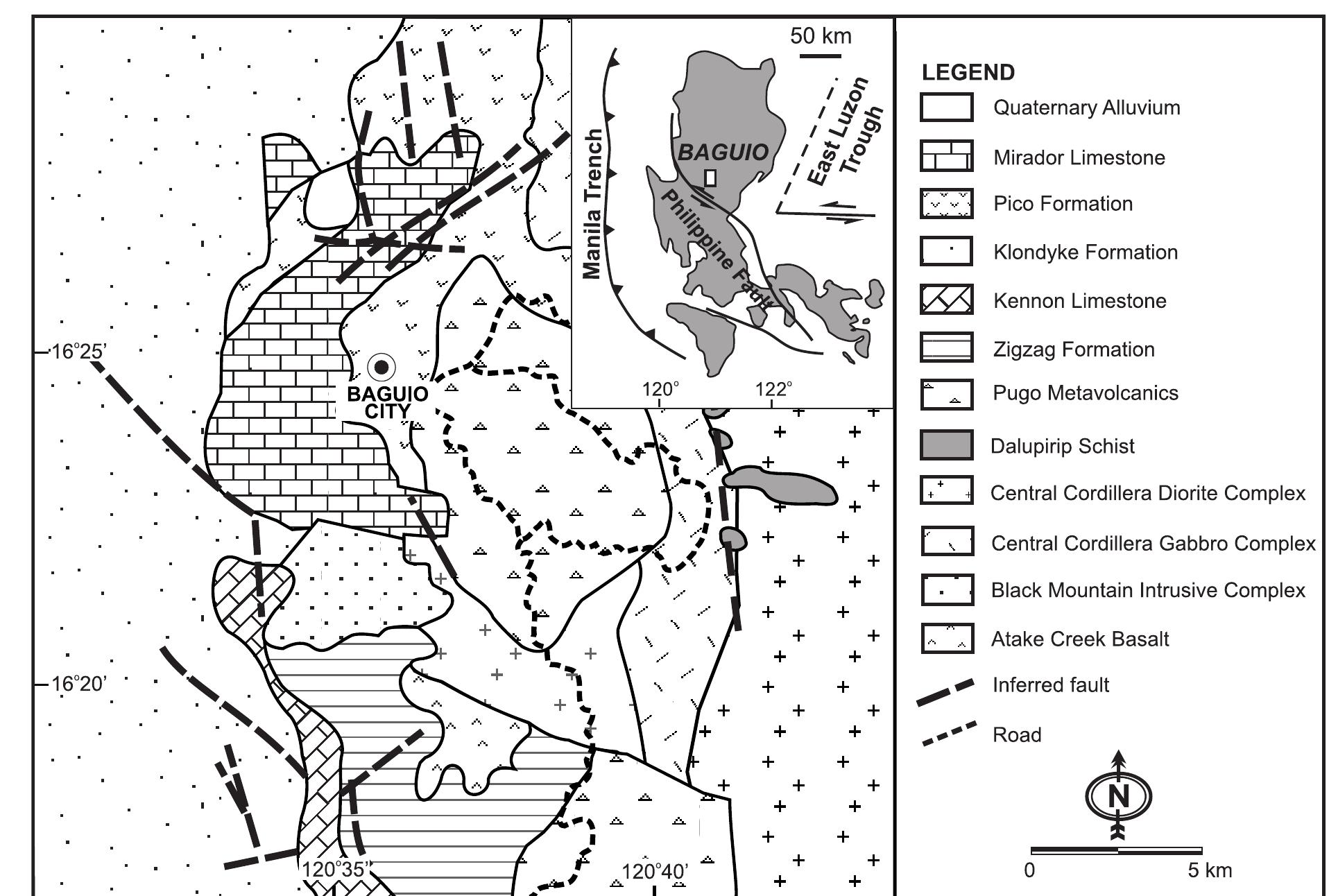 Geologic map of the baguio mineral district. the basement