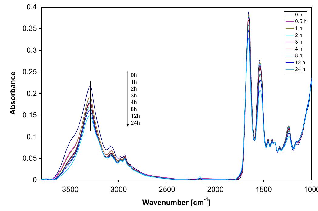 Ftir spectra of irradiated regenerated silk fibroin before