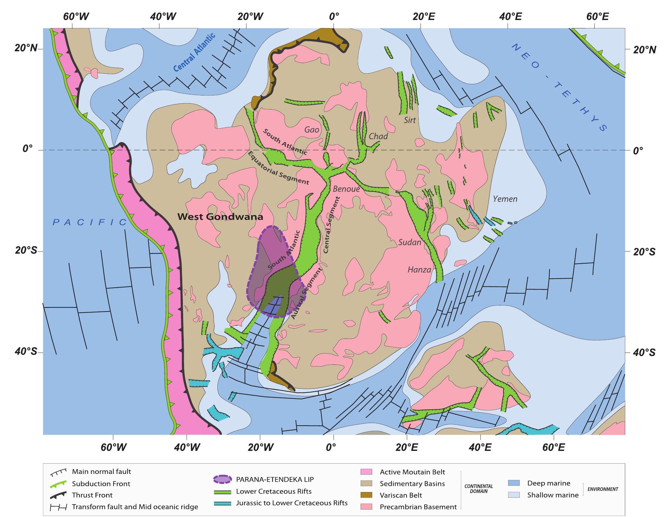 Map at 120 ma (detail) showing how the african and south