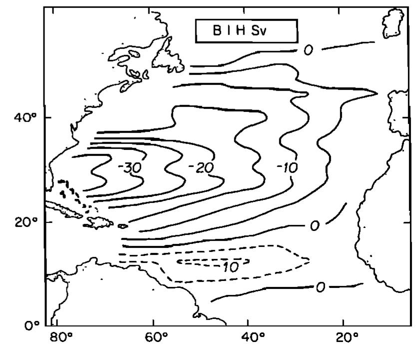 A map of sverdrup transport streamlines, adapted from boning