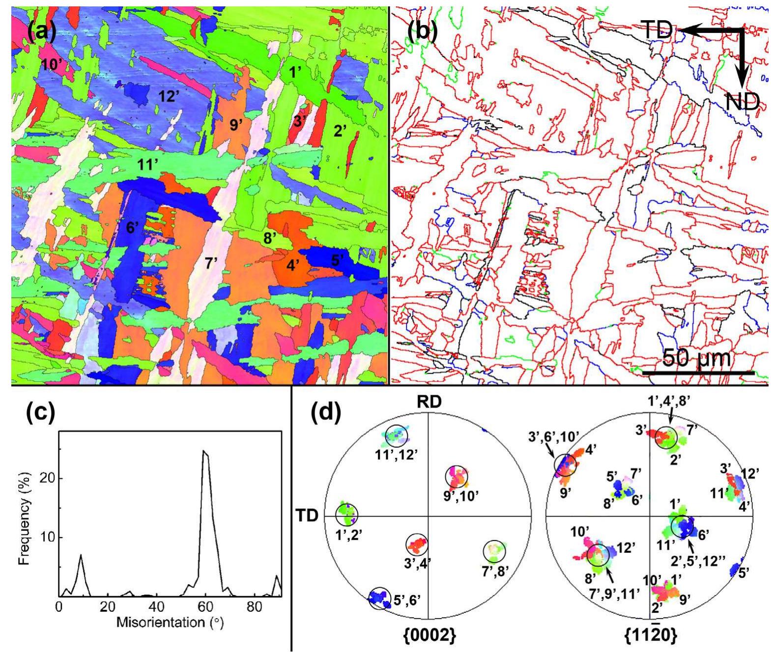 (a) ebsd orientation imaging map of a region in the interior