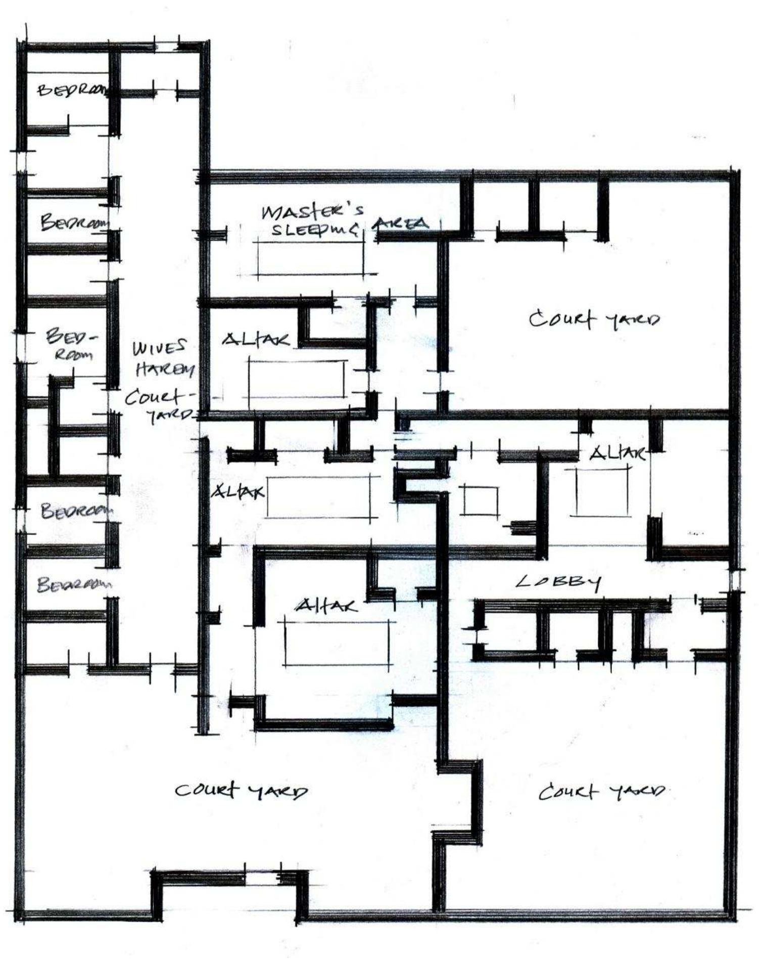 1a: floor plan of a typical palace-compound benin house