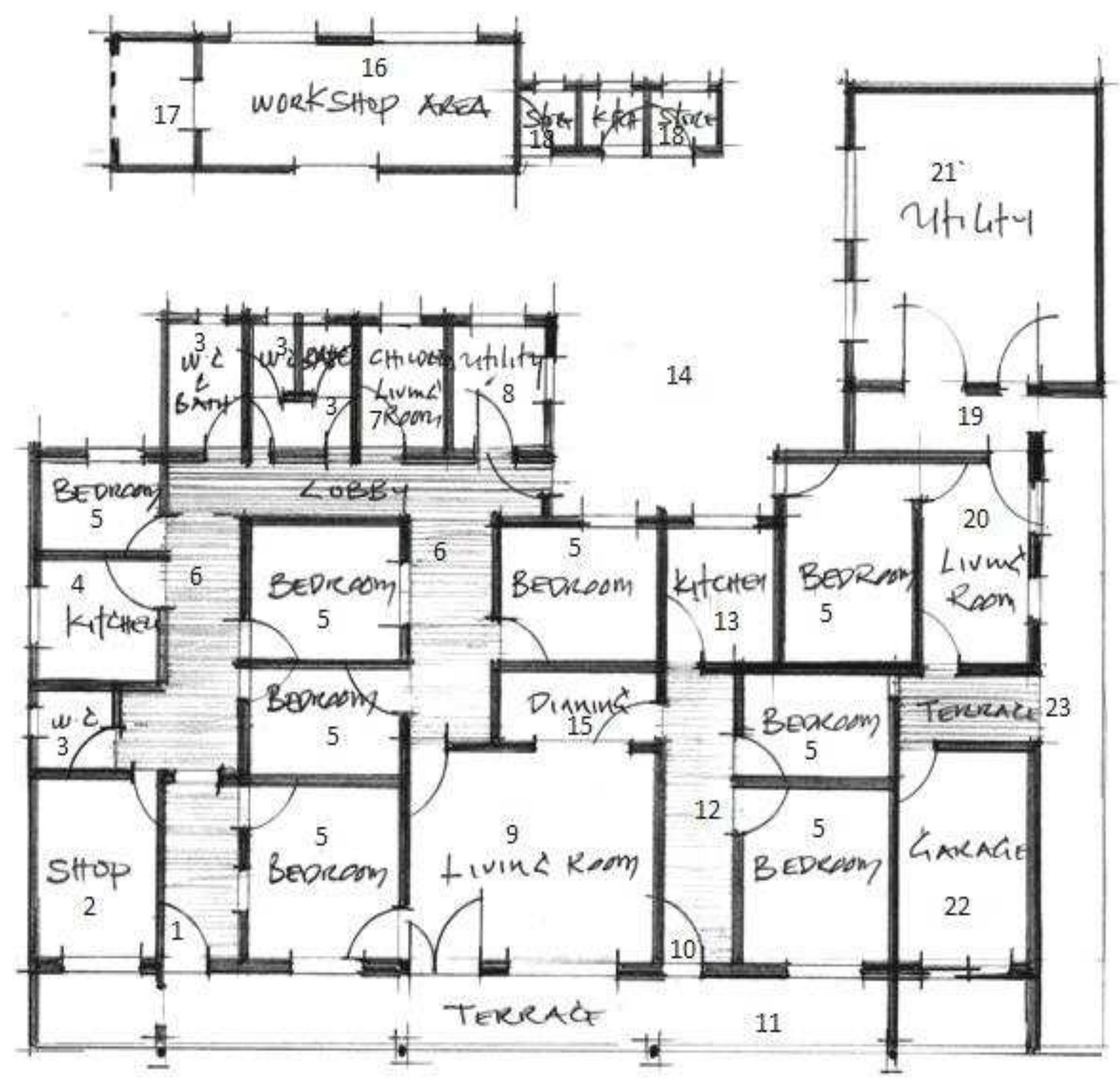 3a: floor plan of an adapted family compound courtyard house
