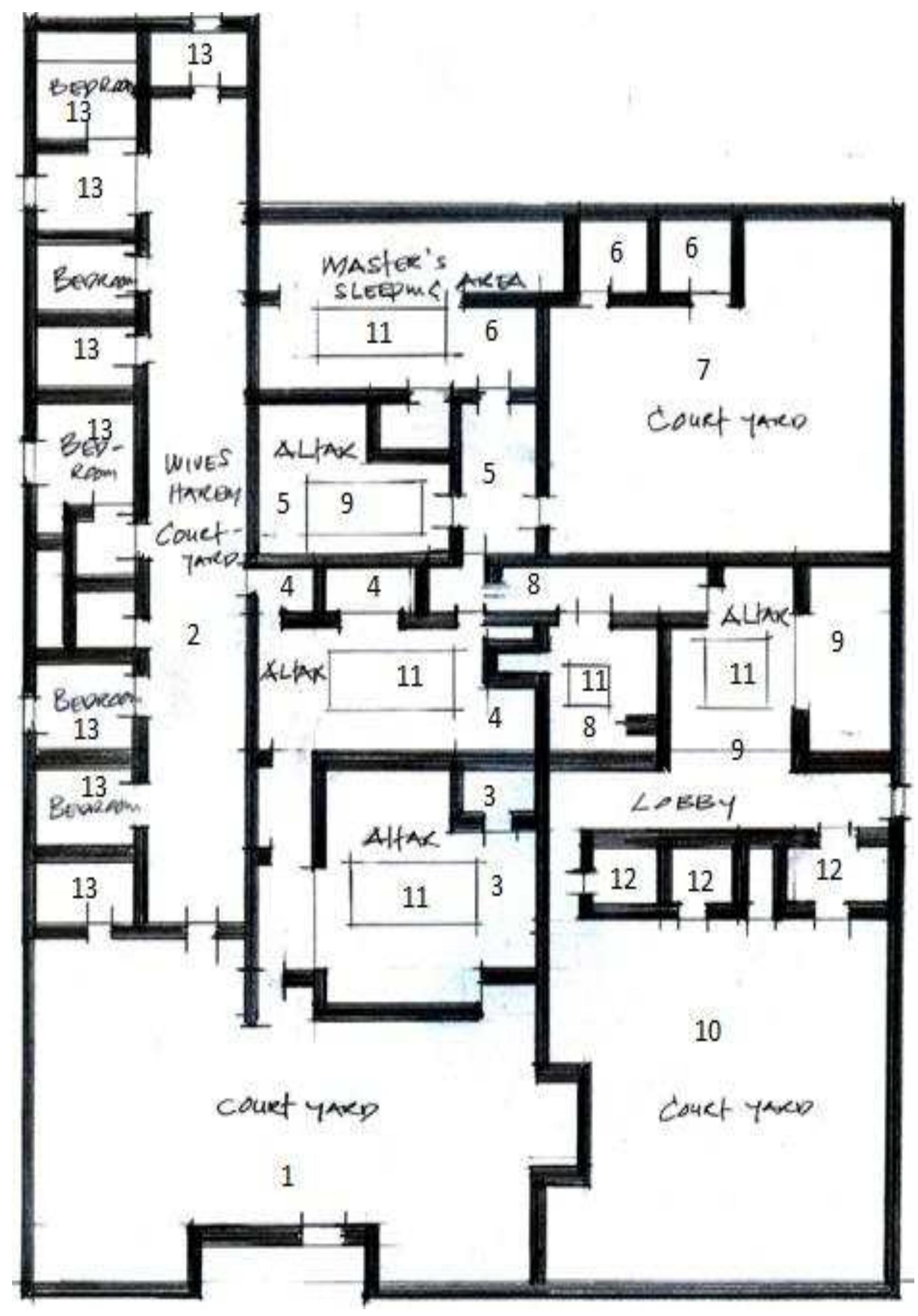 1a: floor plan of a typical palace compound c ourtyard house