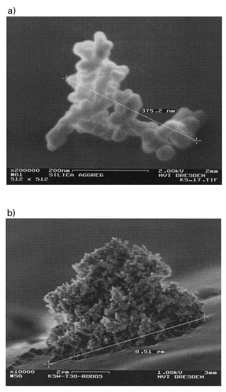 Sem images of fumed silica aggregates (a) and agglomerates