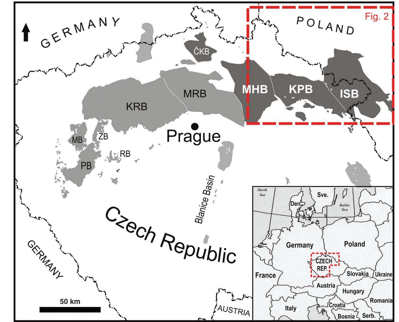 Map of the continental basins of the czech republic. sudetic