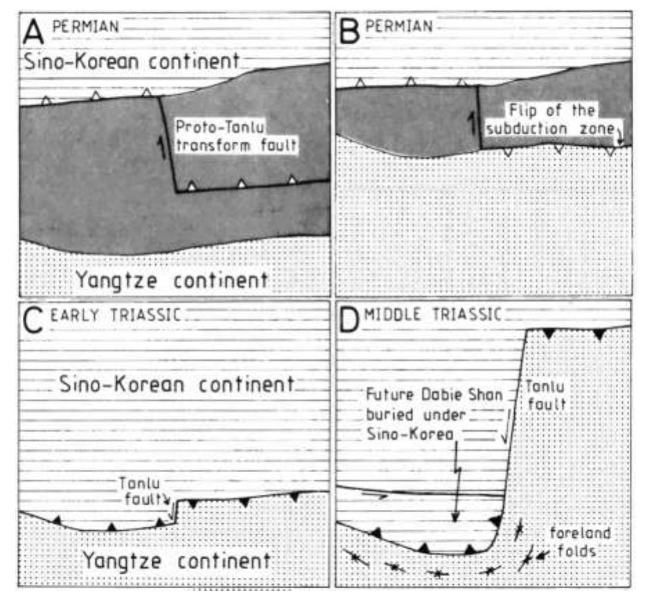 Schematic maps showing a possible evolution of the tanlu
