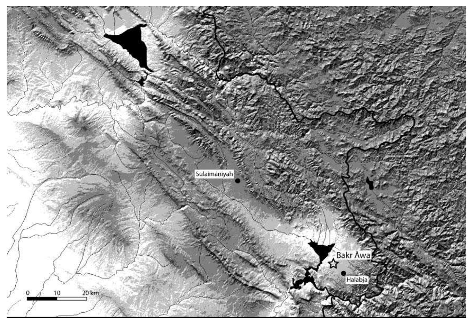 Map of the shahrizor plain with the site of bakr awa.