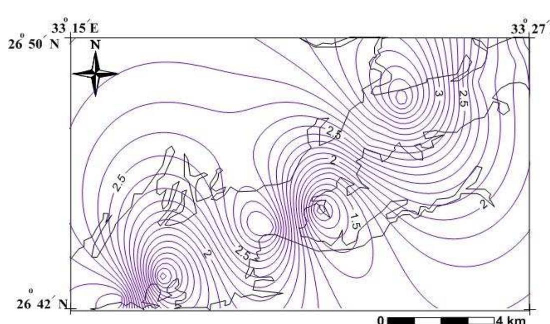 Contouring map illustrates distribution of garnet