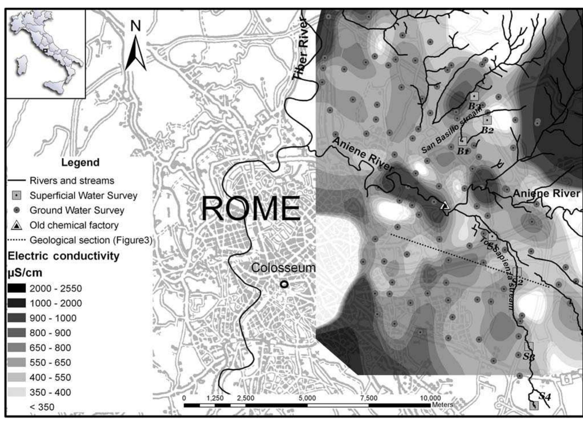Electric conductivity value map about ground and superficial