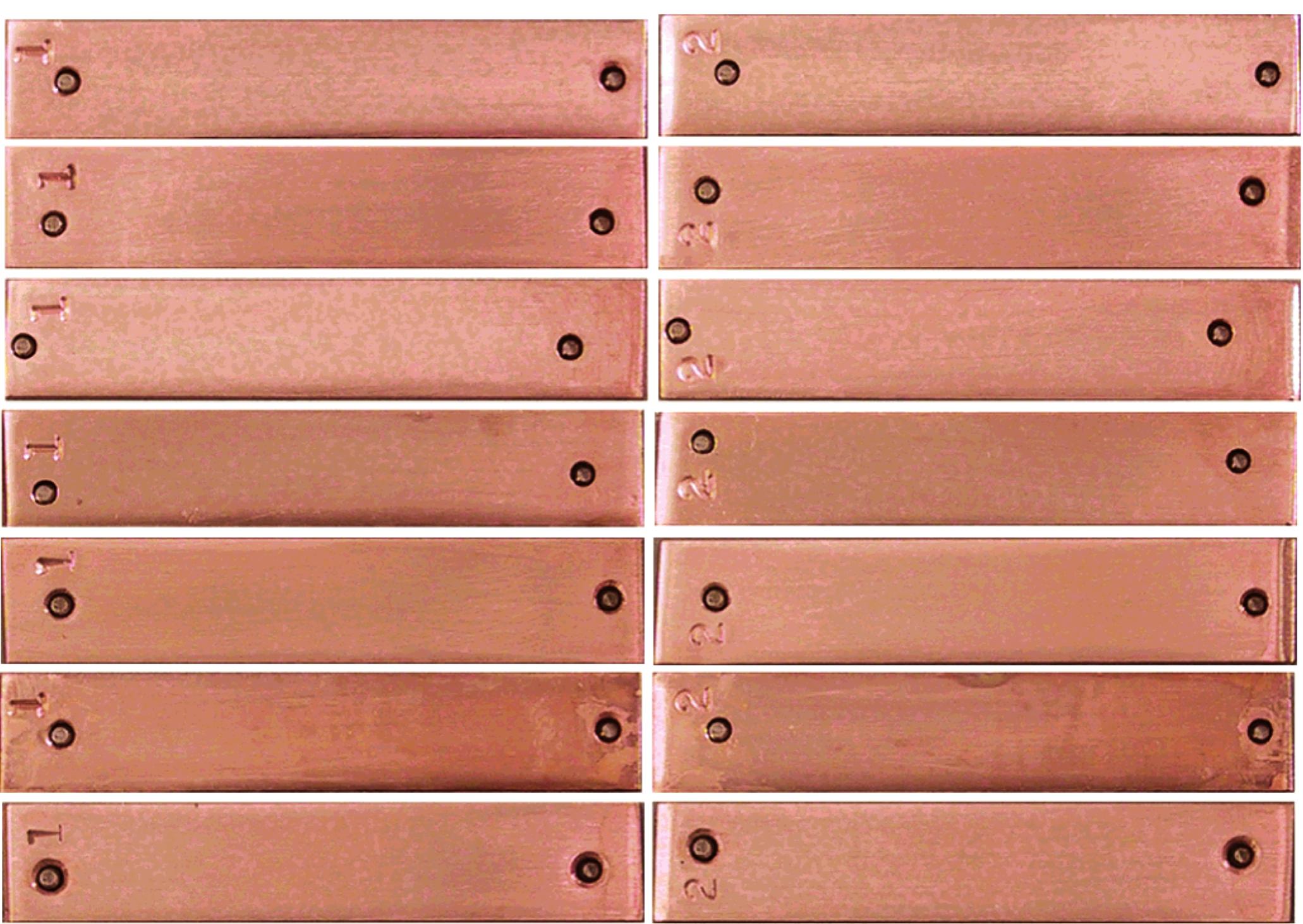 Post-corrosion test images of copper strips (side 1 and 2)