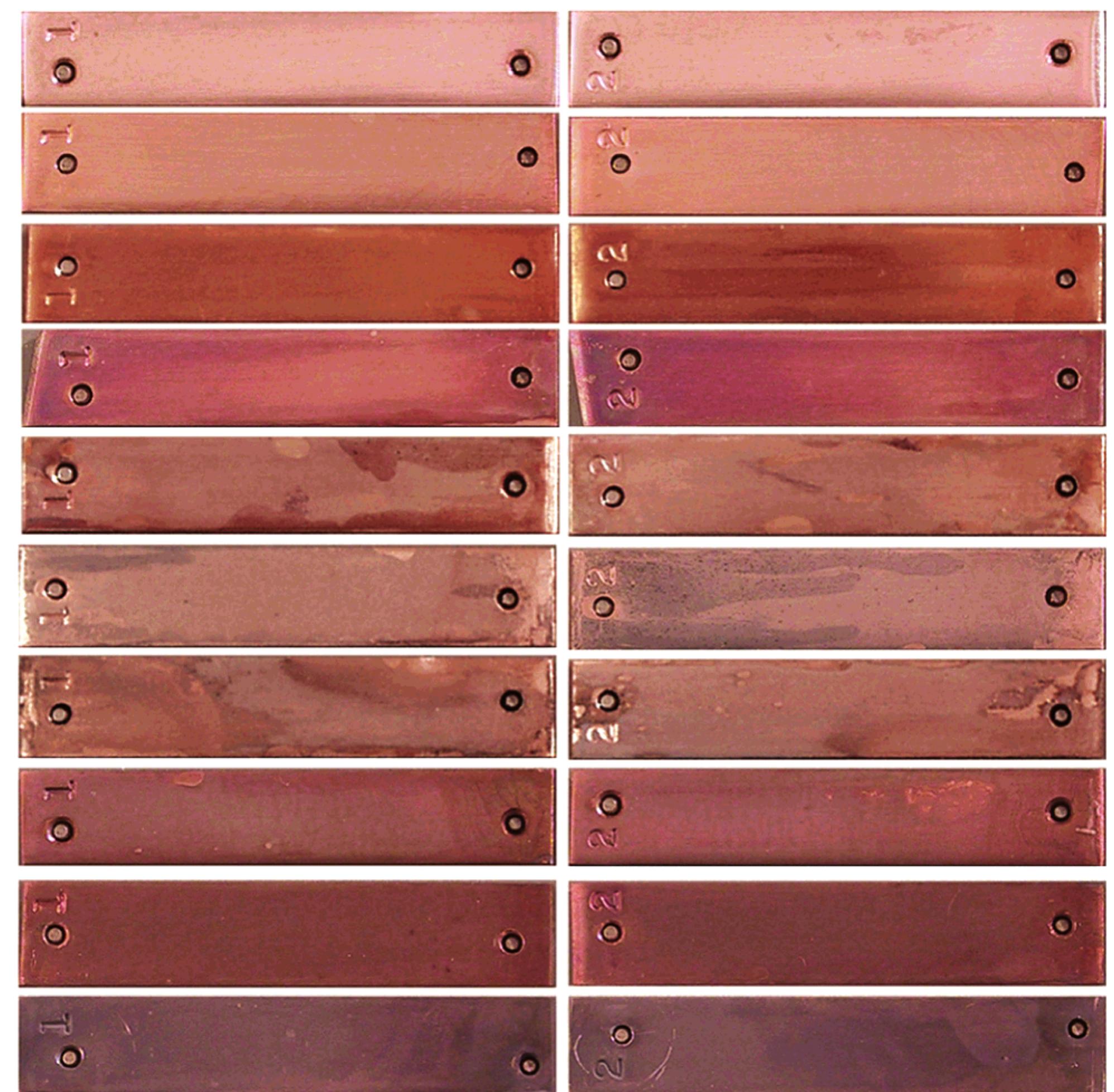 Post-corrosion test images of copper strips (sides 1 and 2)