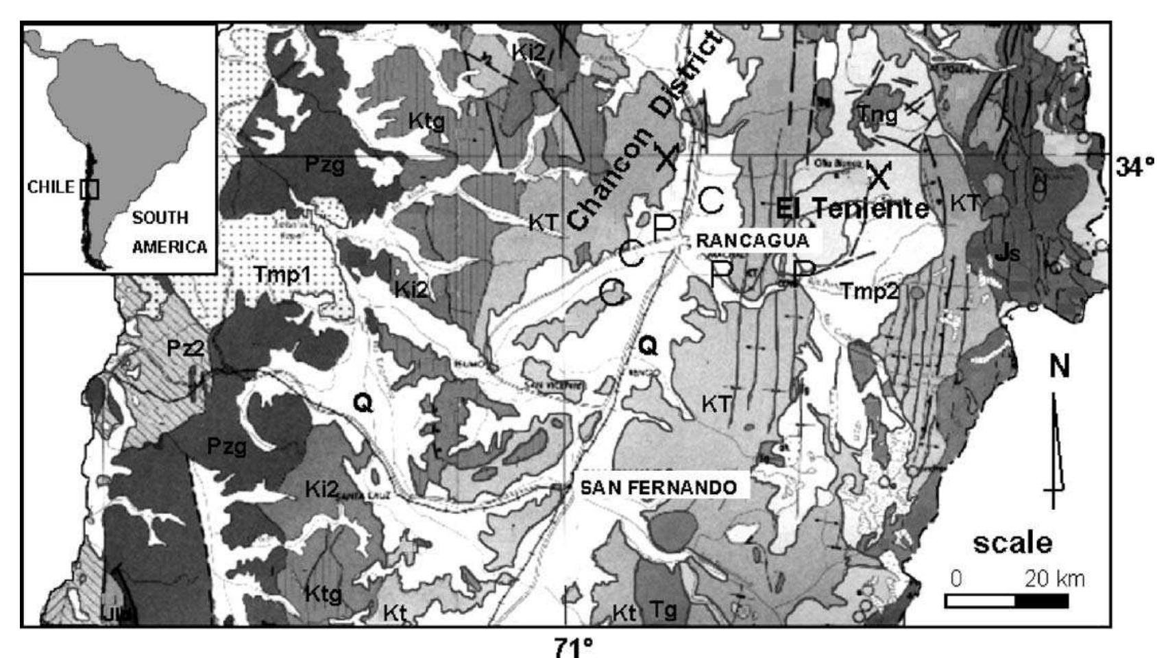 Extract of geological map of chile (sernageomin, 1982),