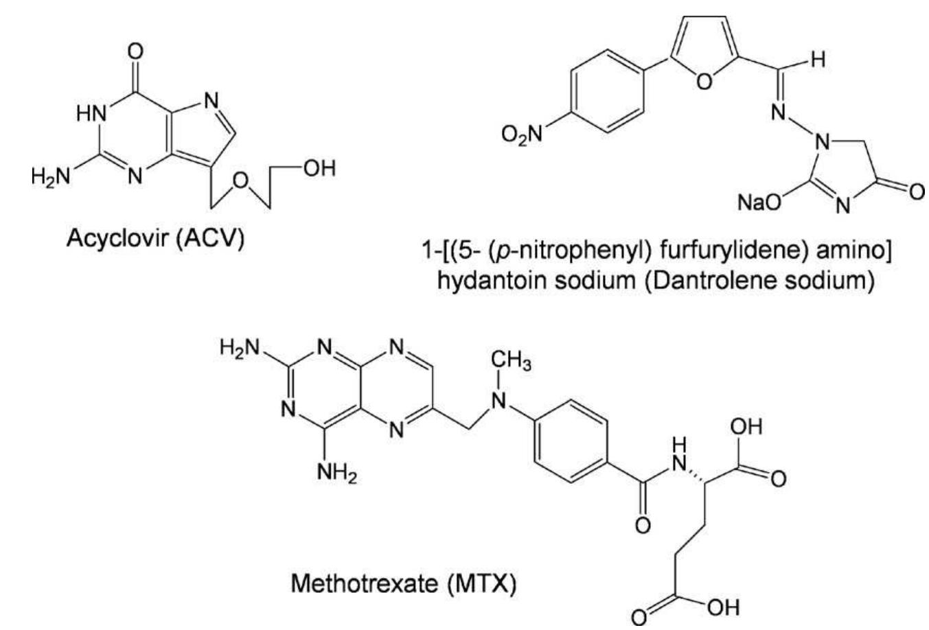 Chemical structure of drug molecules used in the present