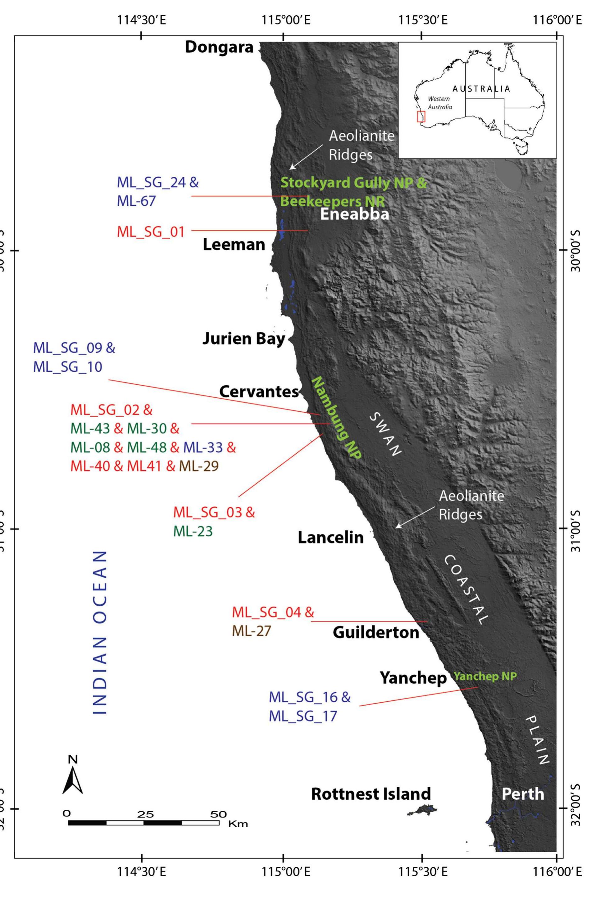 Figure 1 - Aeolianite, calcrete/microbialite and karst in