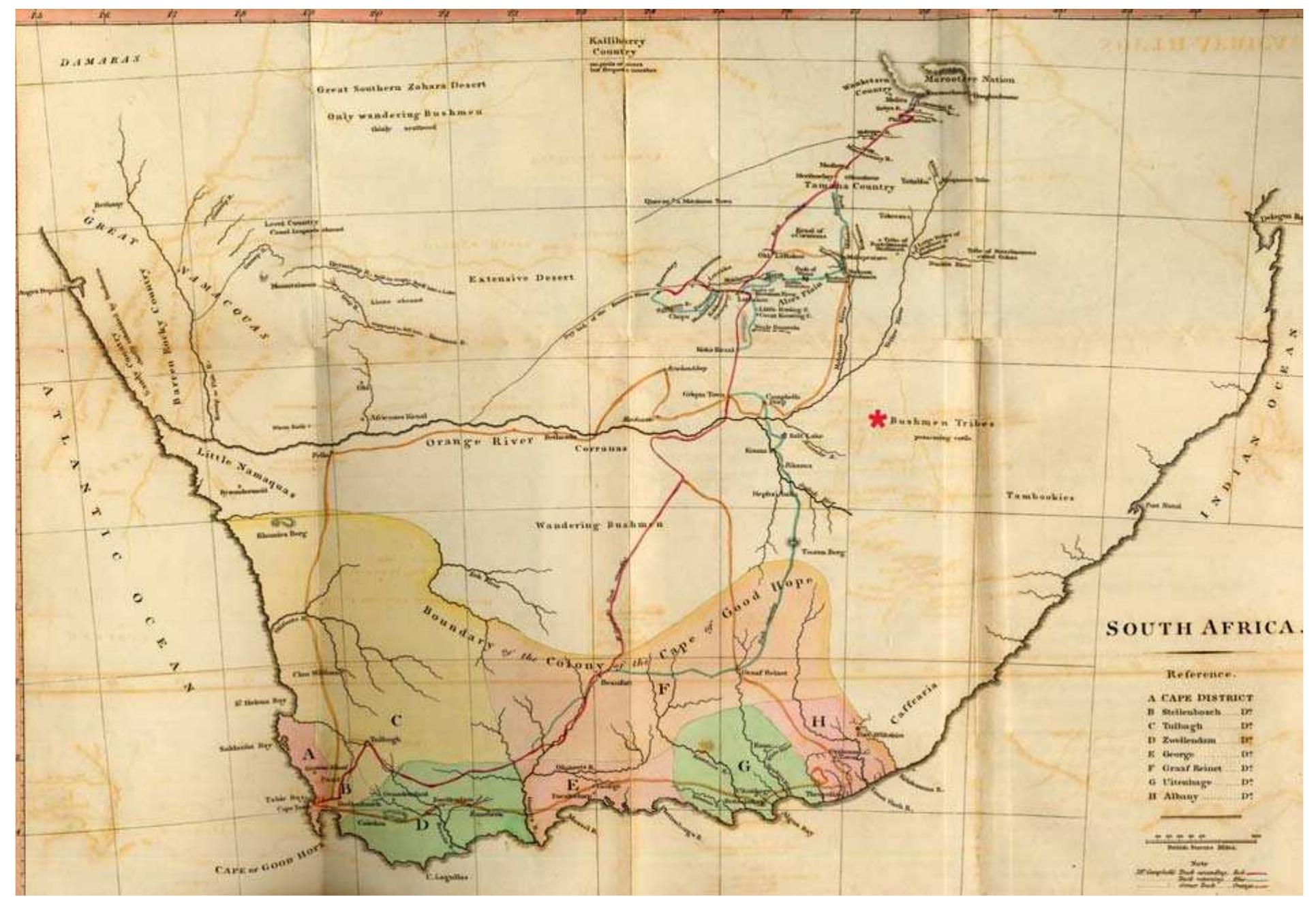 Campbell's map showing the area marked “bushmen tribes