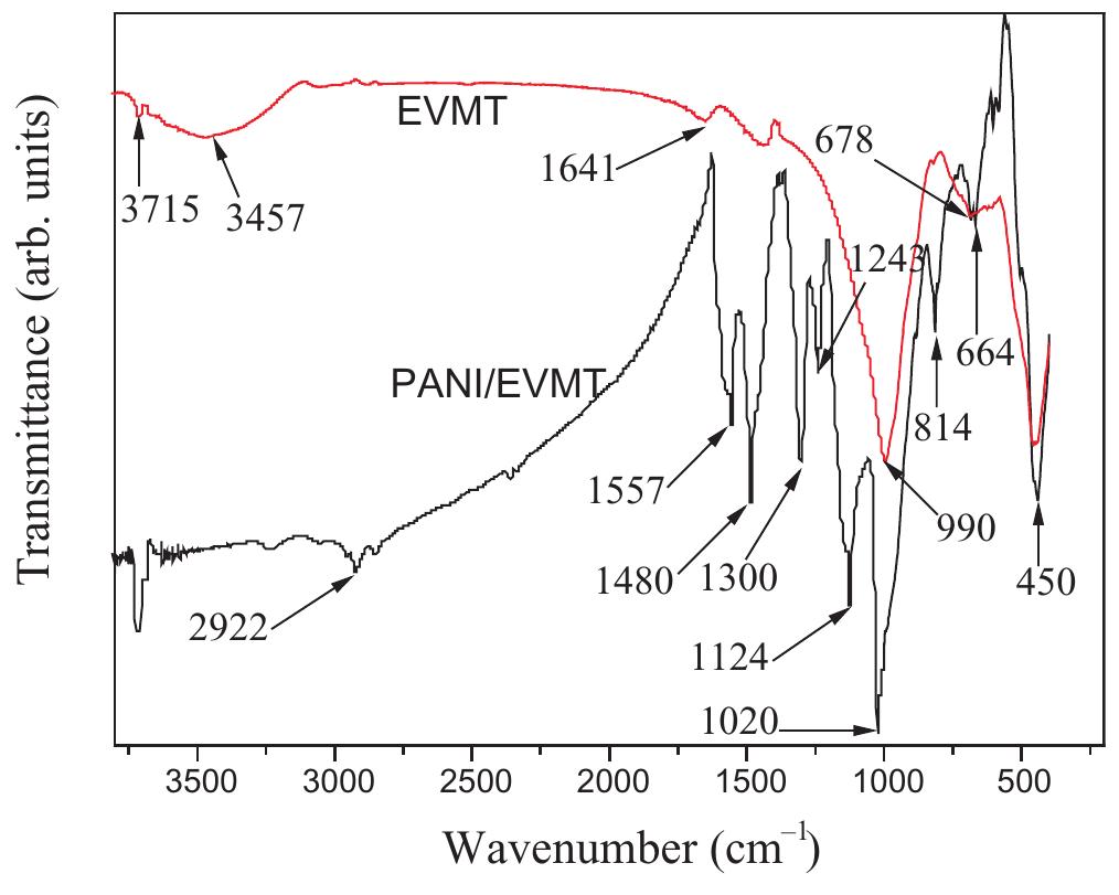 Ftir spectra of evmt and pani/evmt nanocomposite.