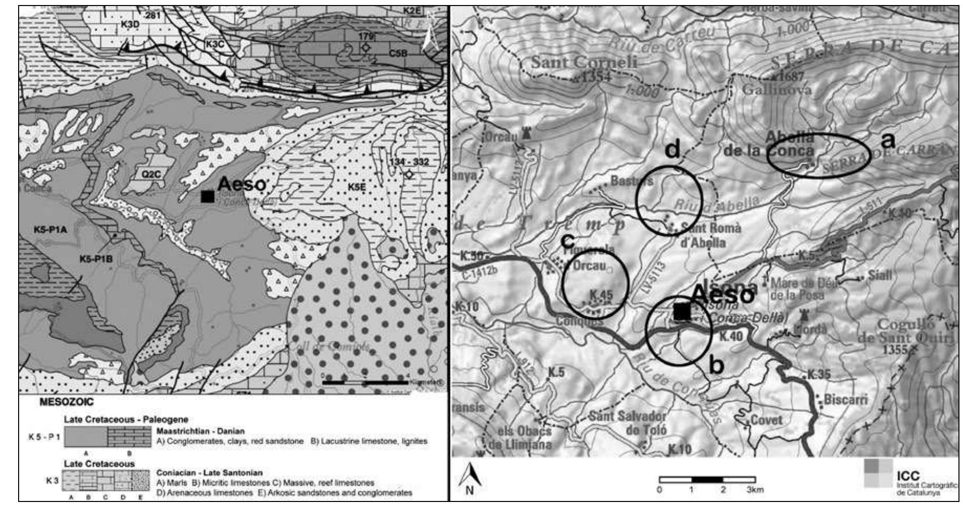 geologic map showing the relevant geological layers (left)