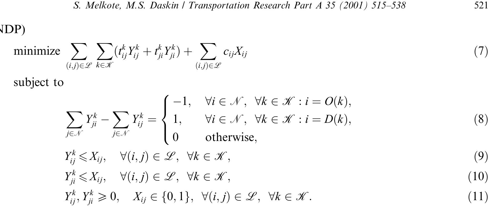 The objective function minimizes the sum of transport costs