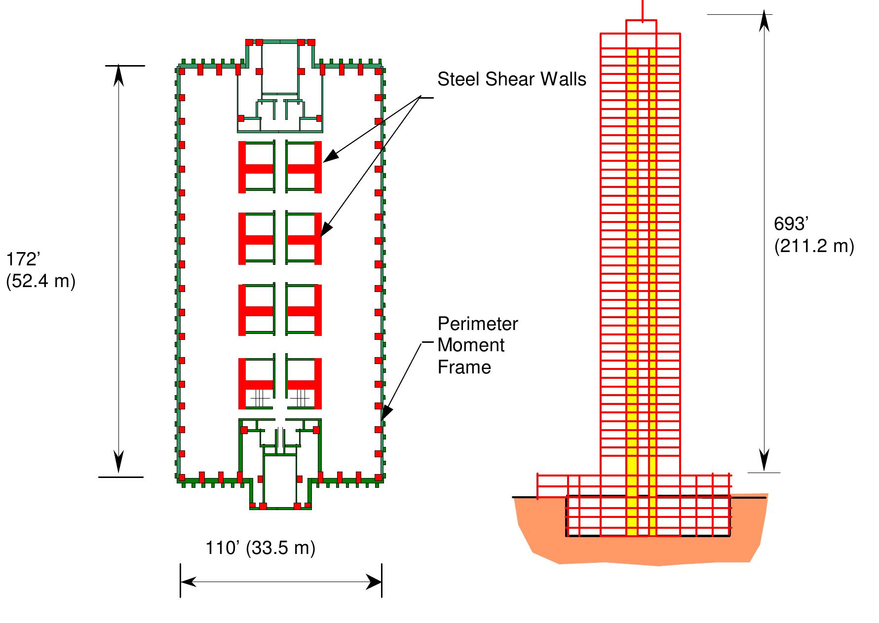3. plan, transverse section and a view of the 56-story