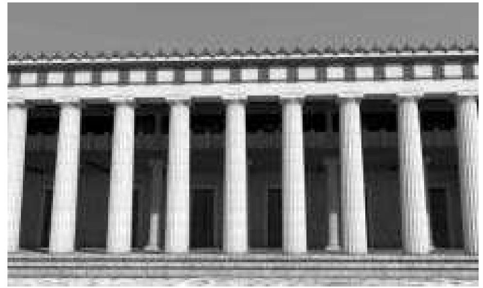 Digital model showing front colonnade of stoa from north
