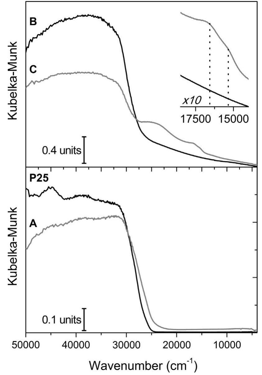 Drs-uv-vis-nir spectra of, from bottom to top: bare p25;