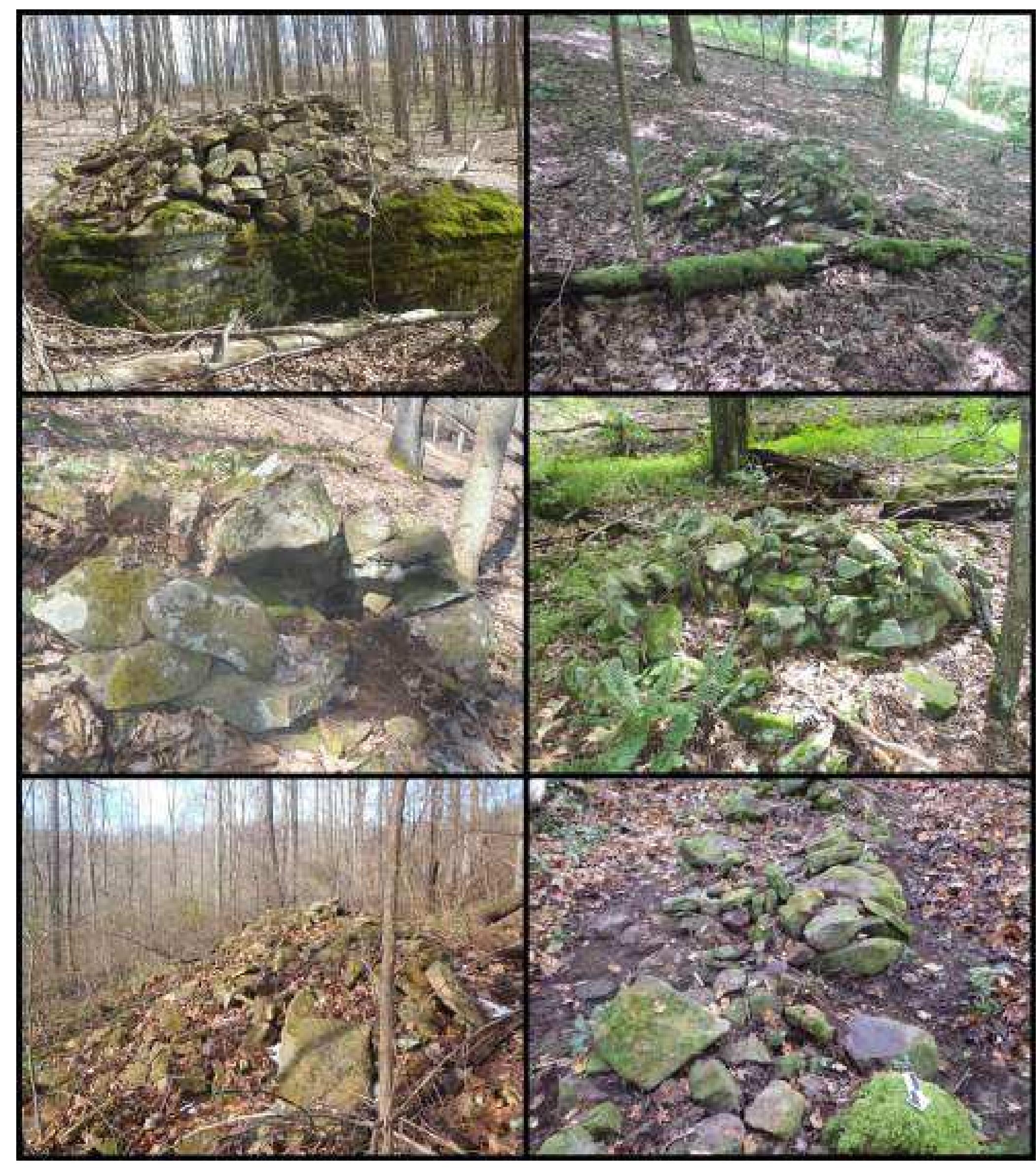 Left to right, top to bottom: cairn piled on top of a