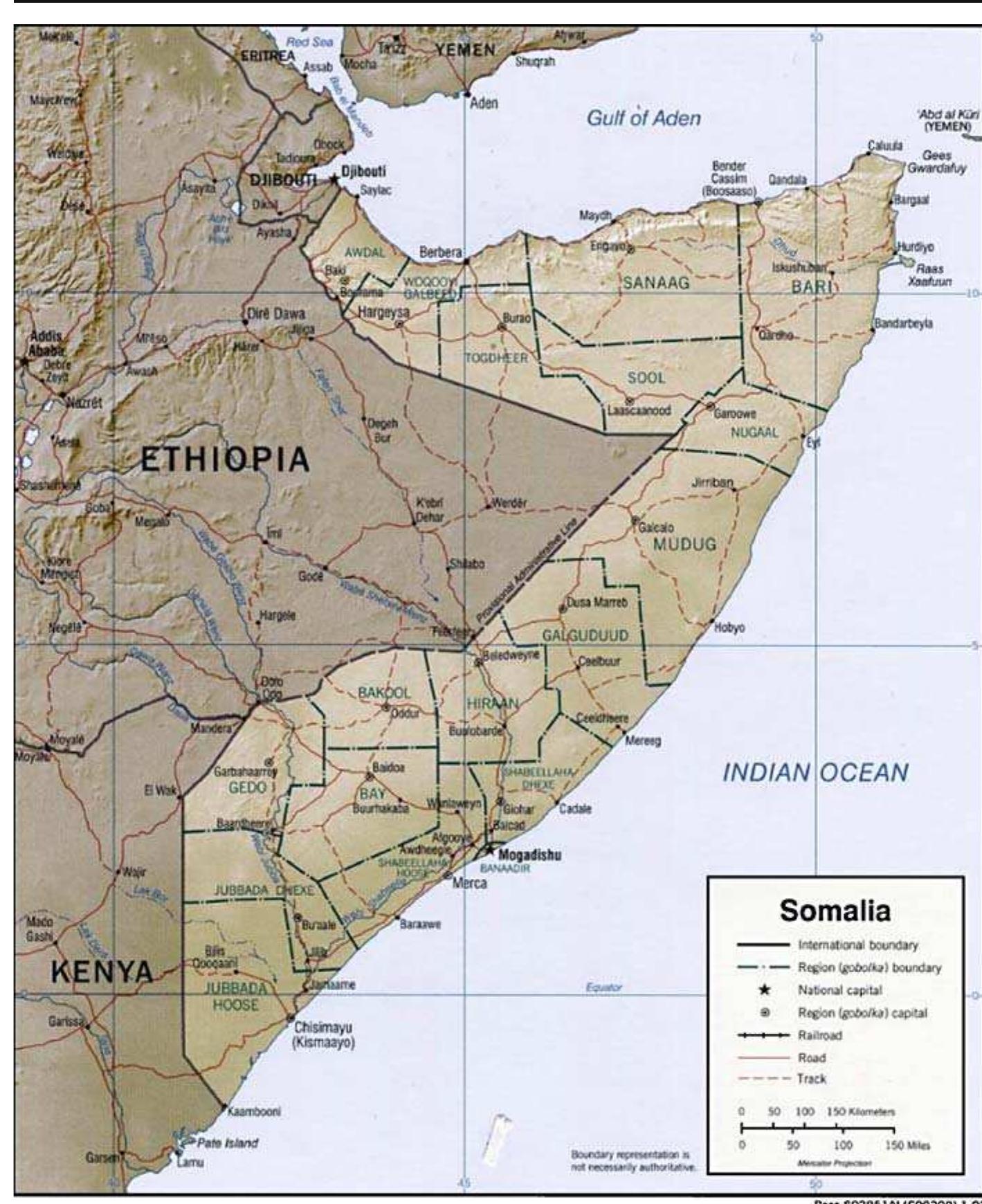 A map of somalia before the division of the country into