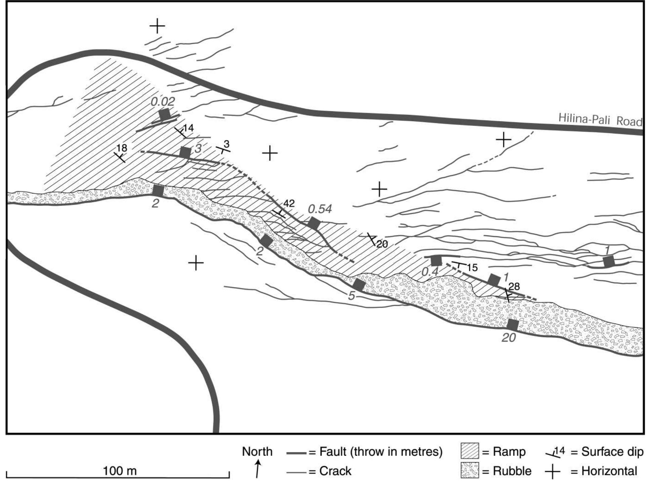 Map of the breached relay ramp at bend of hilina—pali road.