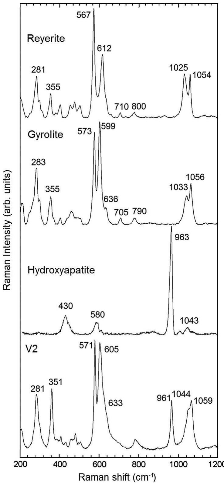 Reference raman spectra of reyerite, gyrolite and