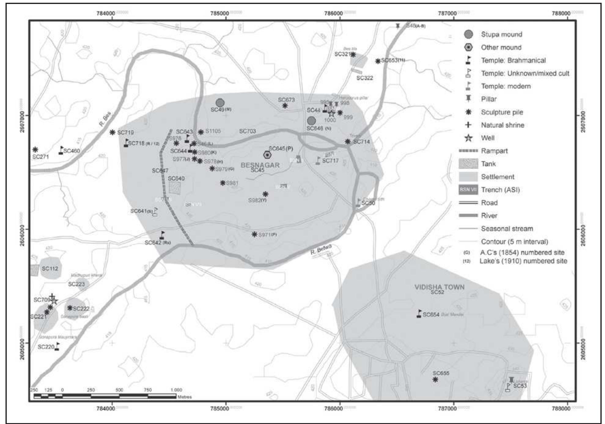 Map of ancient vidisha (showing location of trenches).