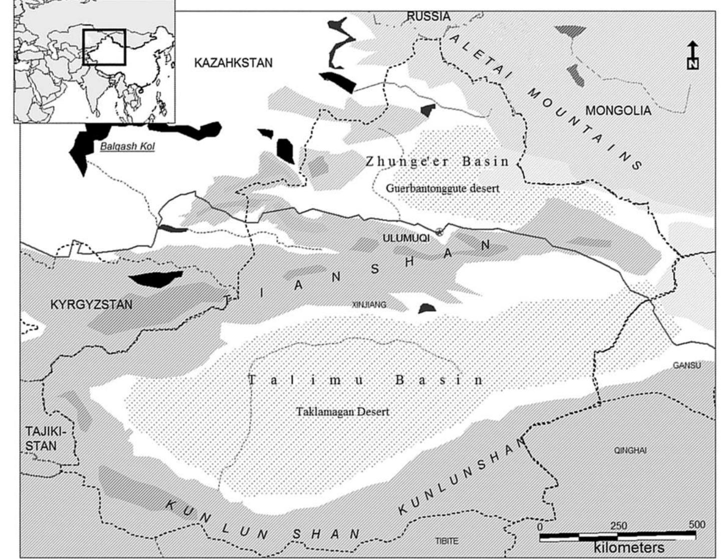 Map: physical features of xinjiang