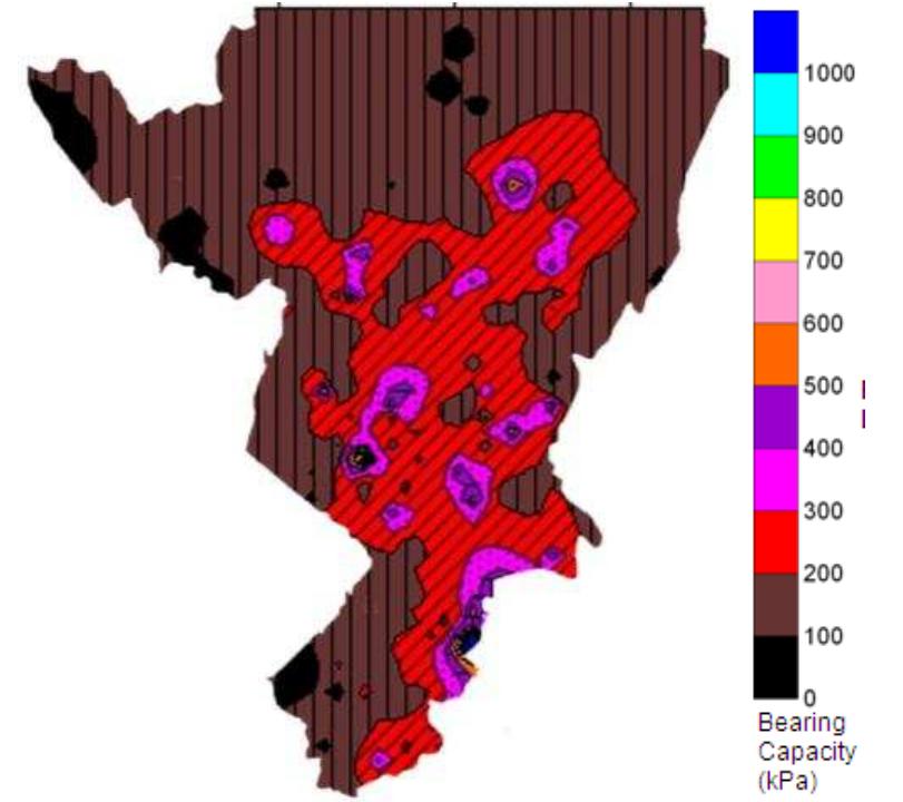 Soil bearing capacity contour map of central area of metro