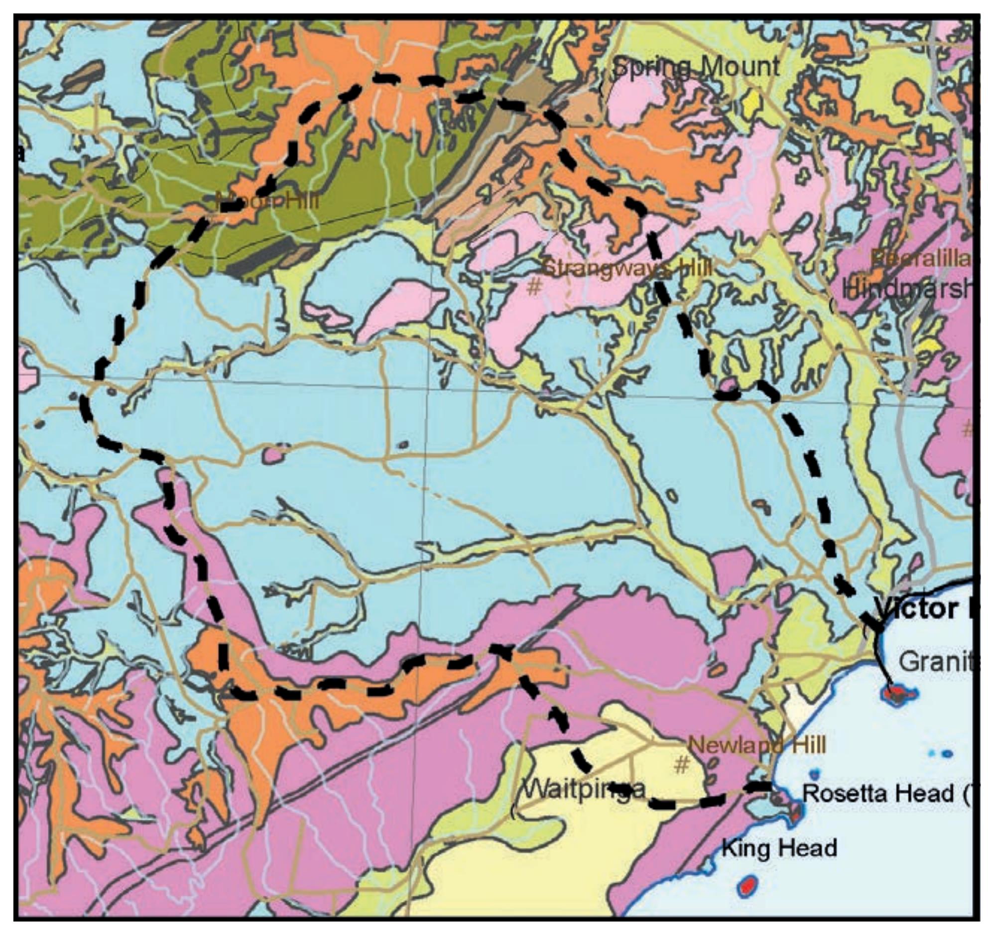 2. map of the geology of the inman catchment (dotted black