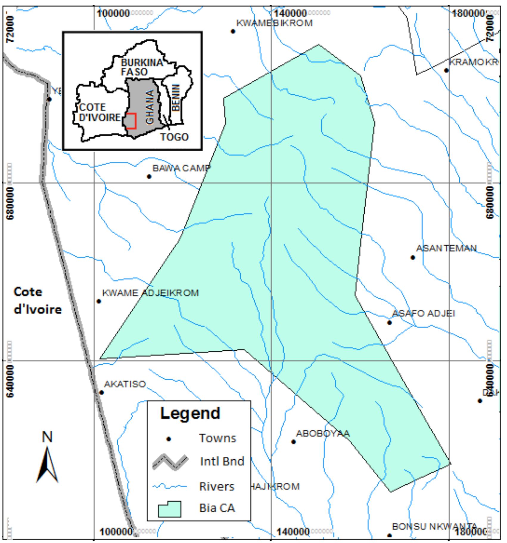 The bia conservation area (bca). the inset map shows the