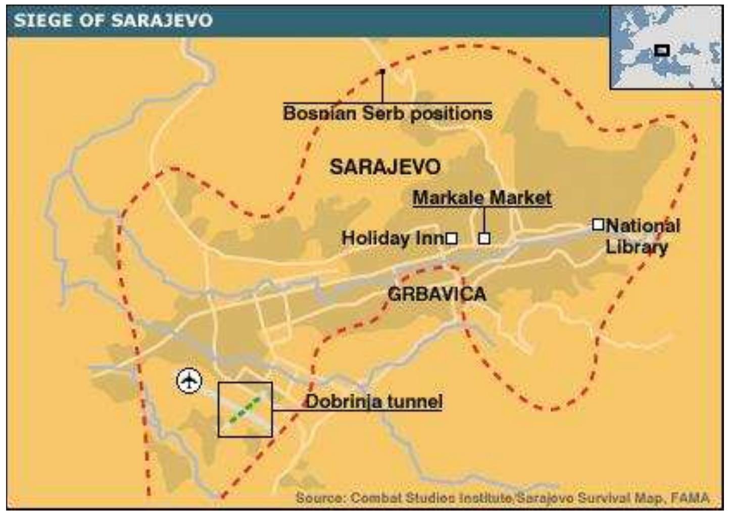 Map 1. the map of sarajevo and the main locations of the
