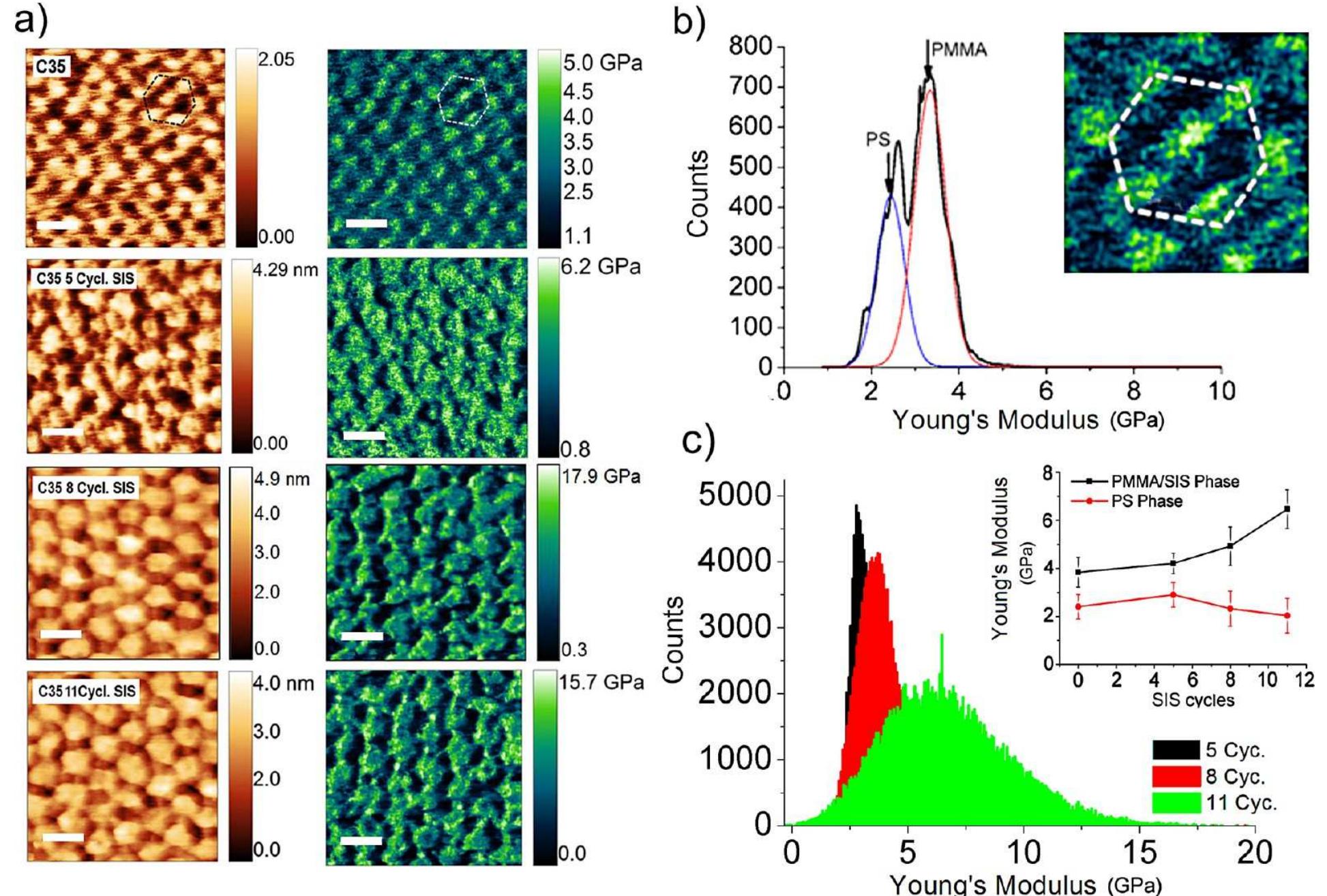 (a) topography and corresponding young’s modulus maps of c35