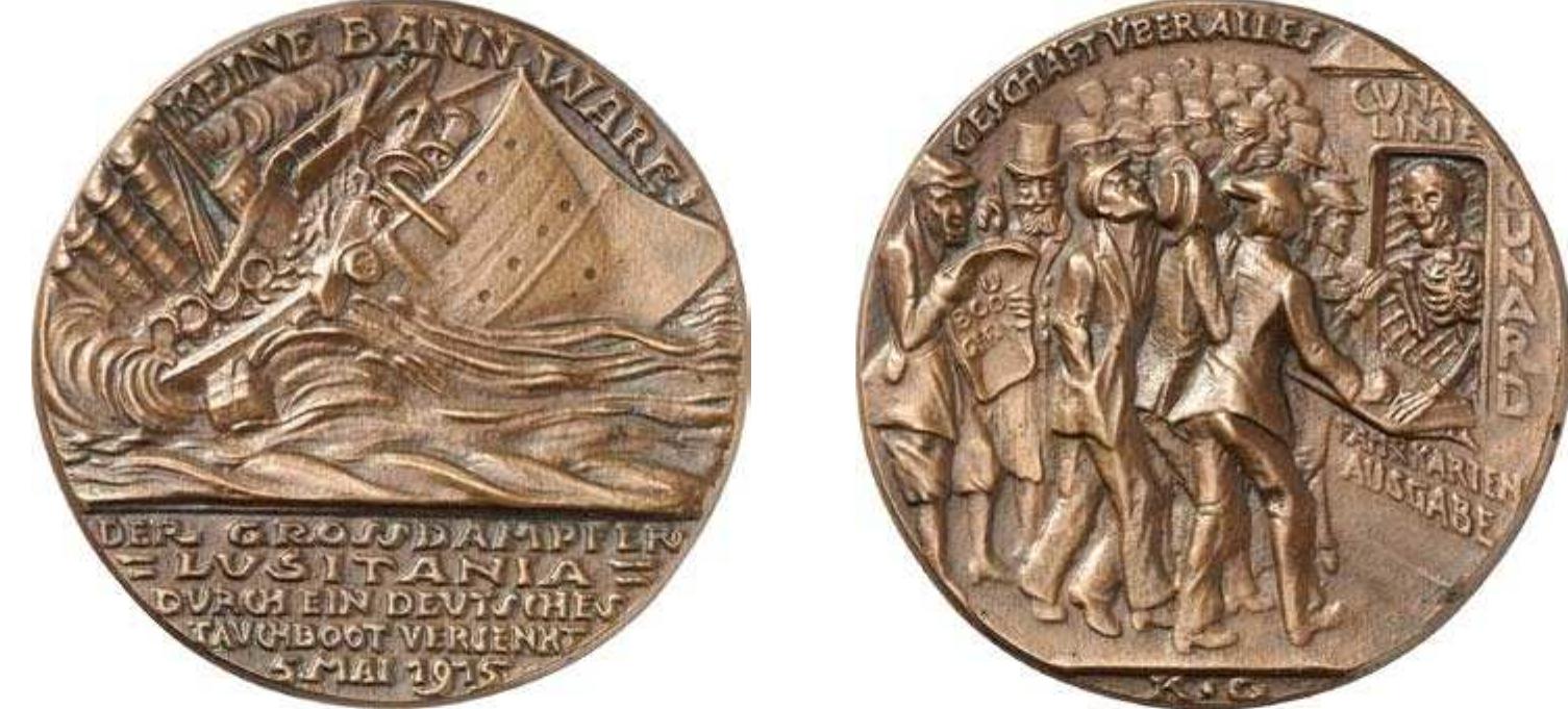 Germany. bronze medal the sinking of the lusitania by karl