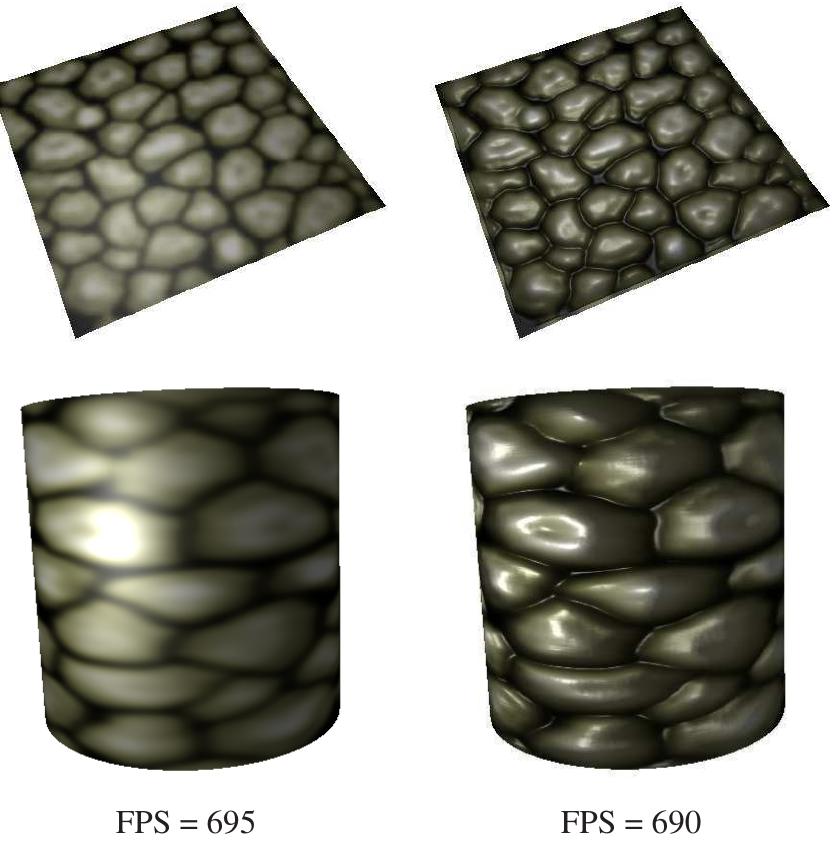 Texture mapping (left) and texture mapping with bump mapping