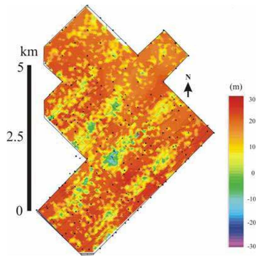 66: difference map of the true reservoir thickness (from the
