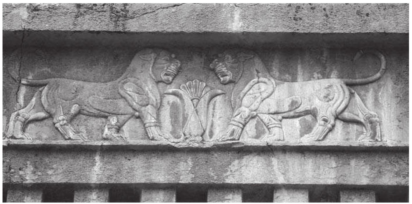 Artaxerxes ii's tomb: detail of lotus and sunflower as