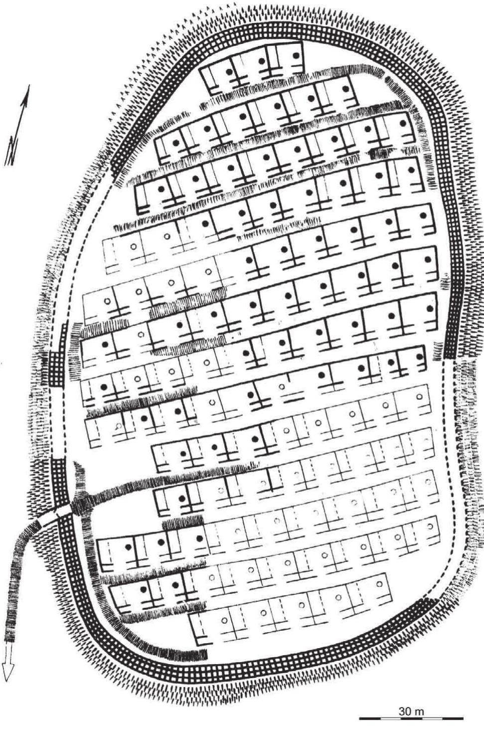 Biskupin, site 4. plan of the excavated area of the site