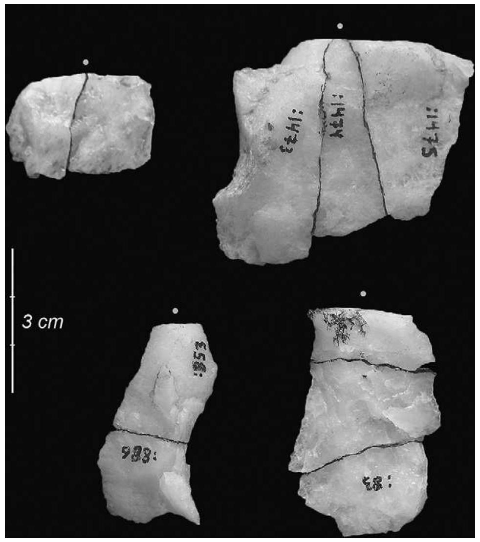 Prehistoric examples of radial (top) and bending fractures