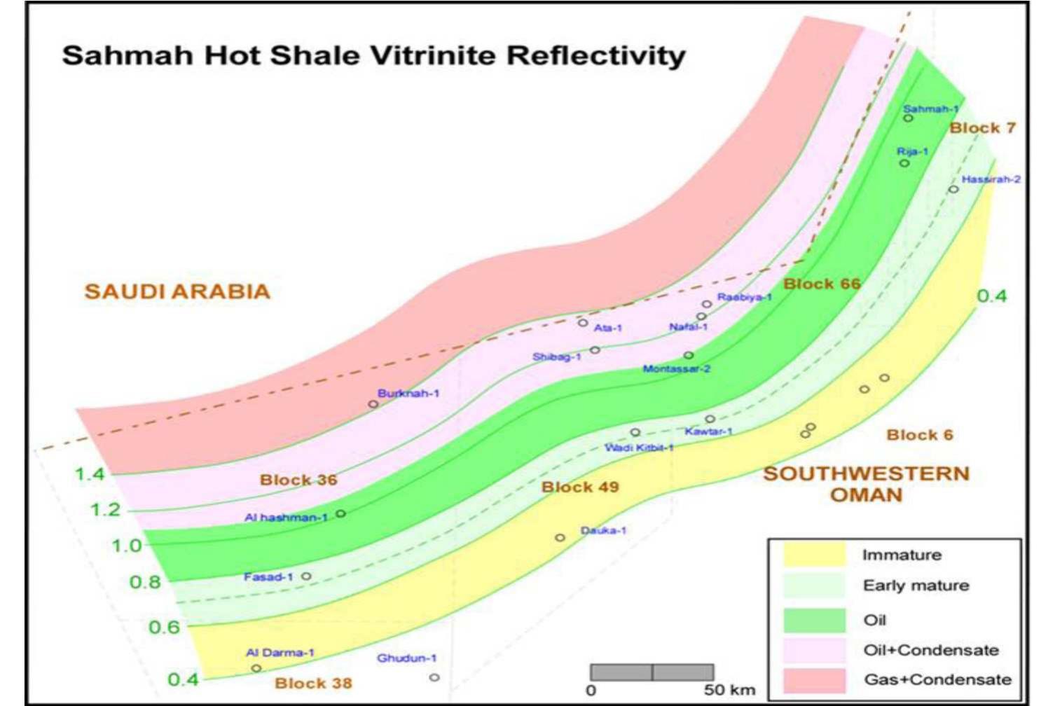 —sahmah hot shale maturity map (apex, 2014) thickness and